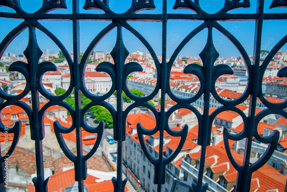 Panoramic view of Lisbon city, Portugal orange bright roofs in a suuny ...