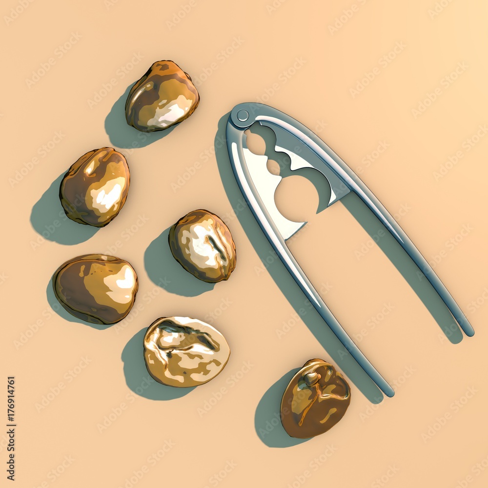 Illustrazione Stock Noci con guscio e attrezzo per spaccare le noci ...