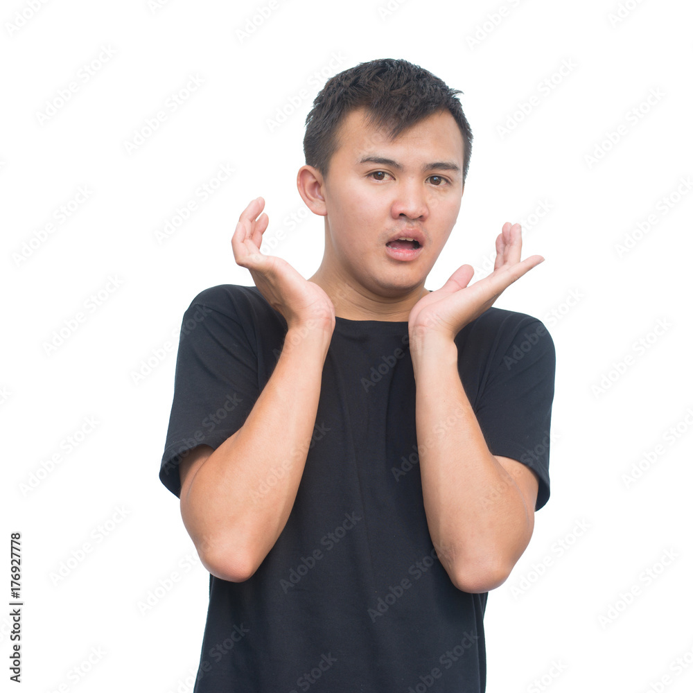 Young man screaming isolated on white background with clipping path ...