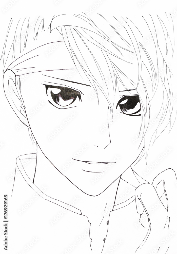 Drawing in the style of anime. Image of a man in the picture in Stock ...