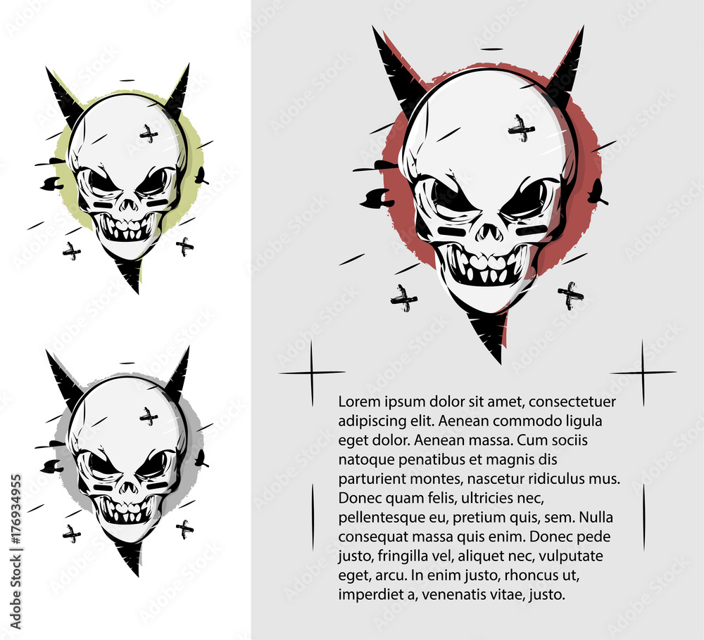 Evil skull in different colors. A terrible page of the book. Template ...