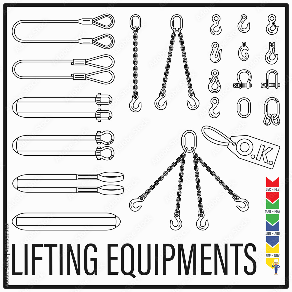 Set of lifting gears and lifting equipments line icons style in new ...