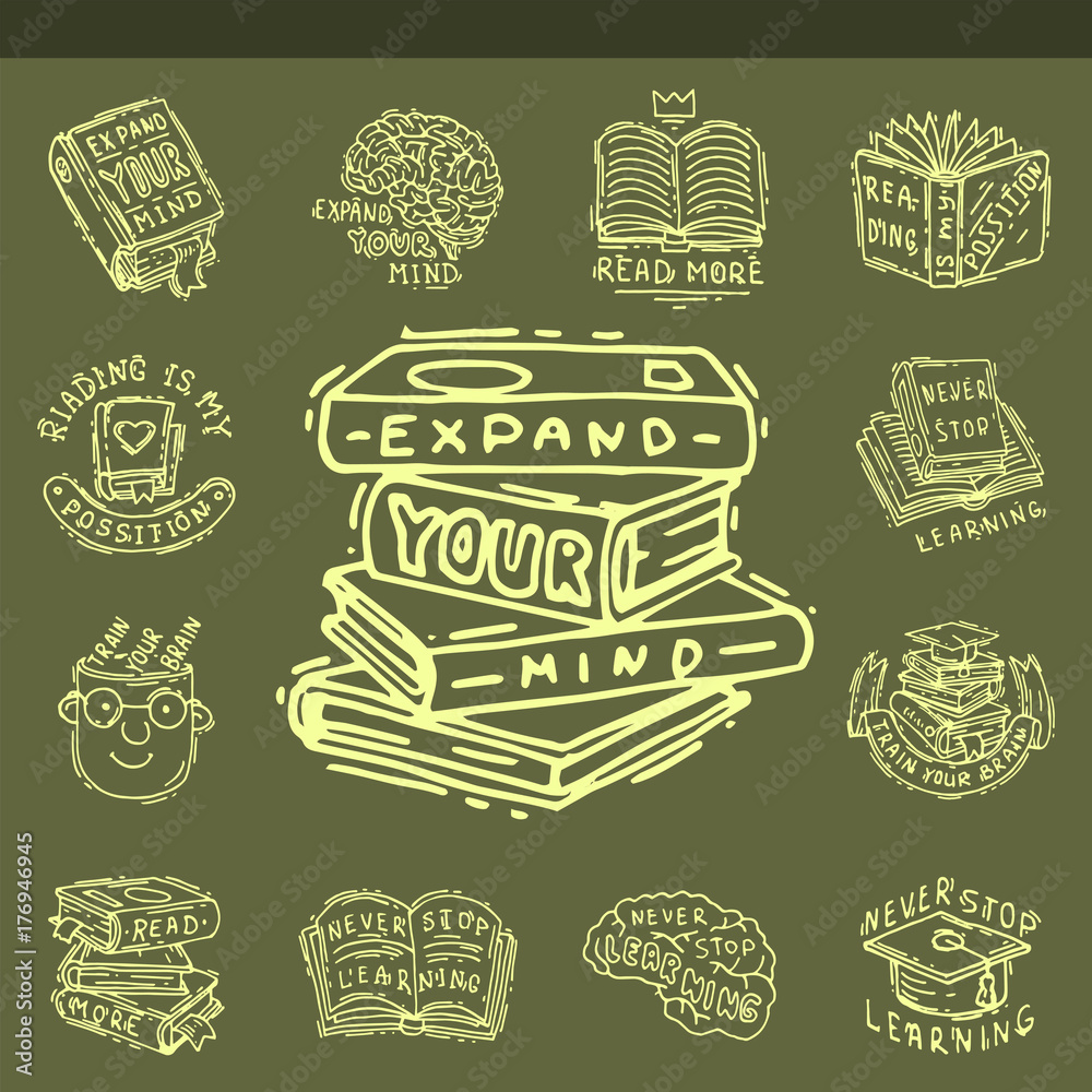 Love reading motivation quote phrases badge logo bubble on book vector ...