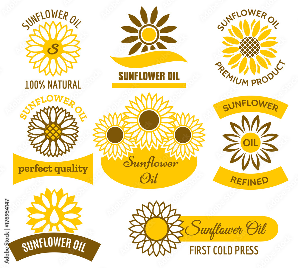 Vetor de Sunflower oil logo set. Vector sunflowers sun field plants ...