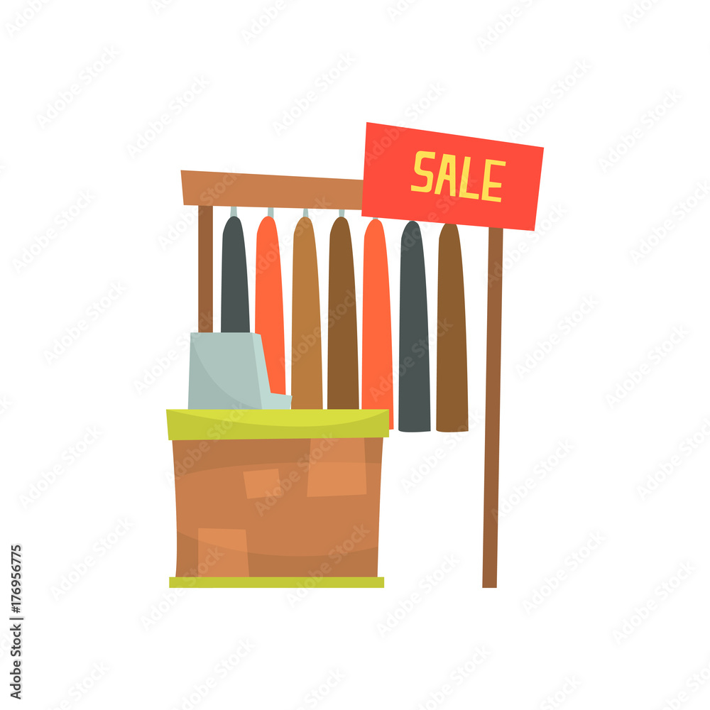 Clothing store with cash desk, sales counter in shop cartoon vector ...