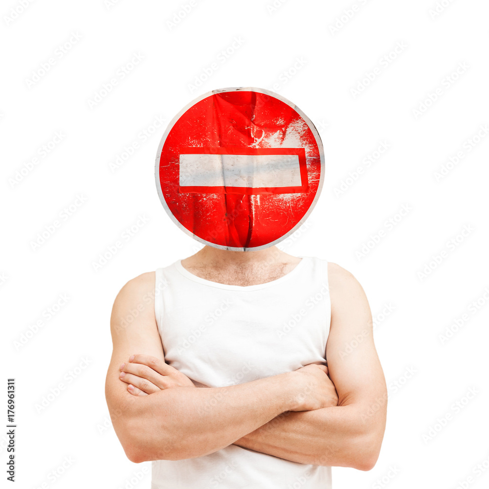 Face control concept. Man with stop sign Stock Photo | Adobe Stock