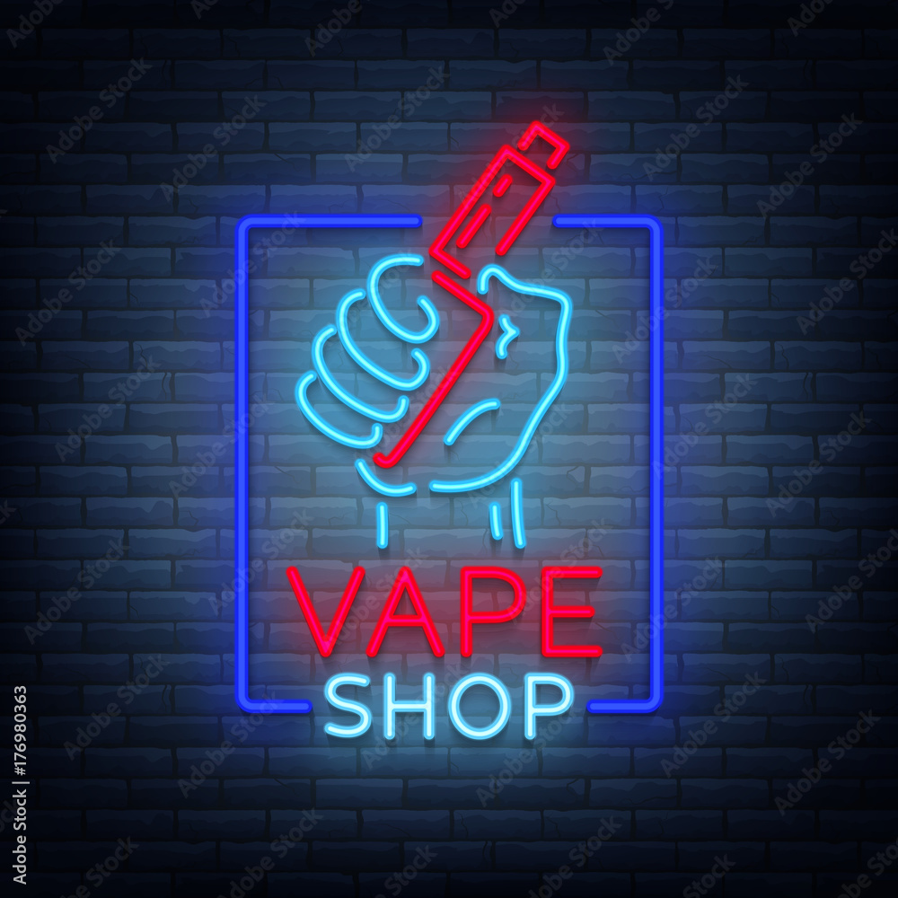 Vape shop neon icon, logo isolated Vector illustration. Neon sign, a ...