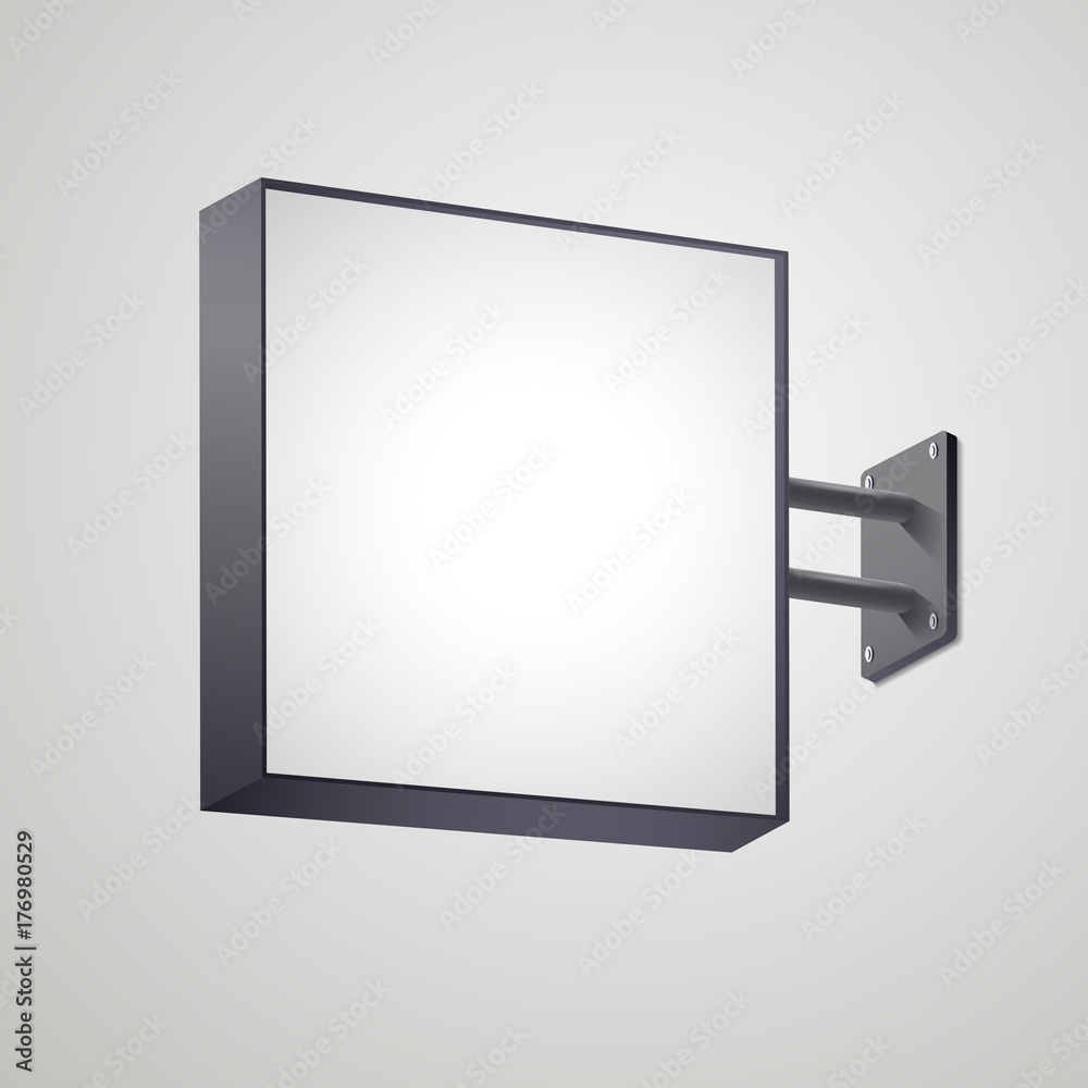 3D square signboard mock up isolated on gray background. Illuminated ...