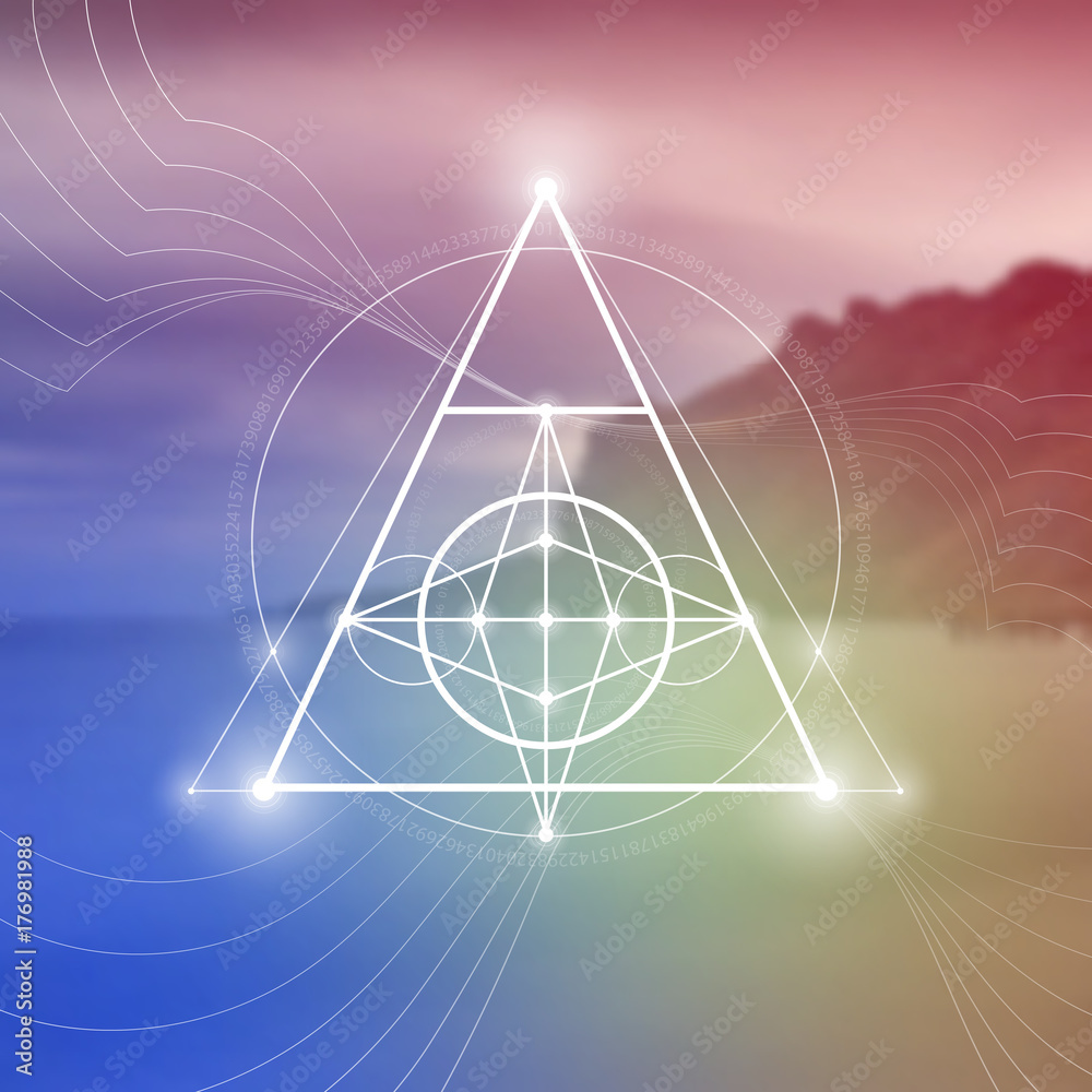 Sacred geometry symbol on blurred photo background. Mathematics and ...