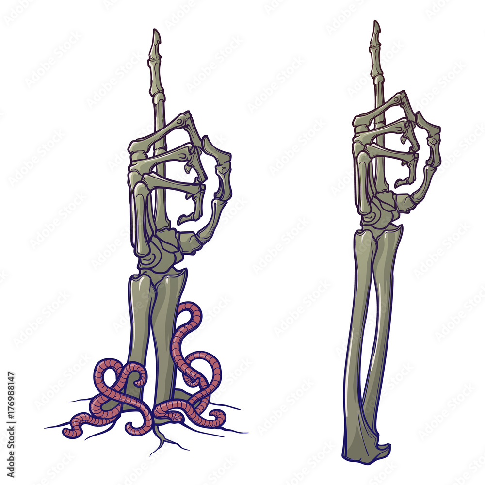 Zombie body language. Pointing finger up. Pair of skeleton hands rising ...