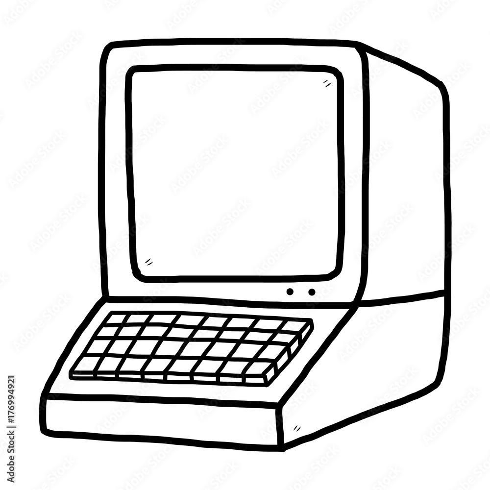 retro computer / cartoon vector and illustration, black and white, hand ...