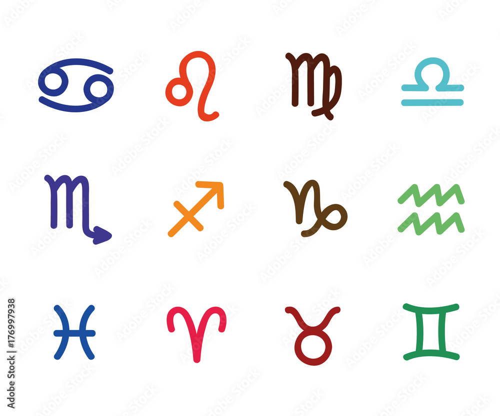 Vetor do Stock: 12 sternzeichen symbole bunt | Adobe Stock