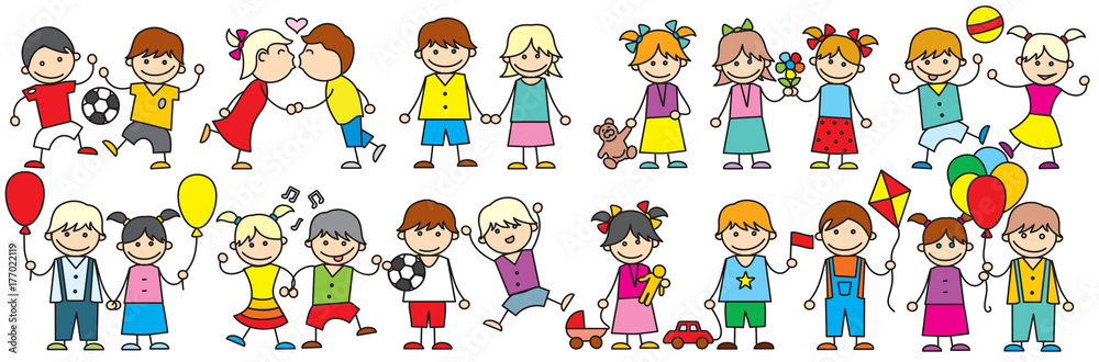 Happy Cartoon Kids. Doodle vector clip art Stock Illustration | Adobe Stock