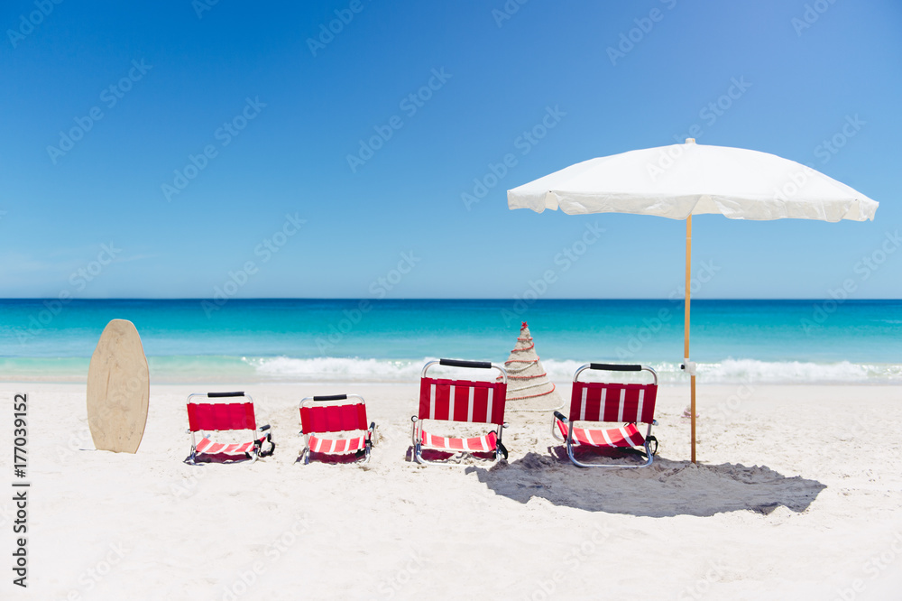 Christmas morning at the beach in Western Australia, with beach chairs ...