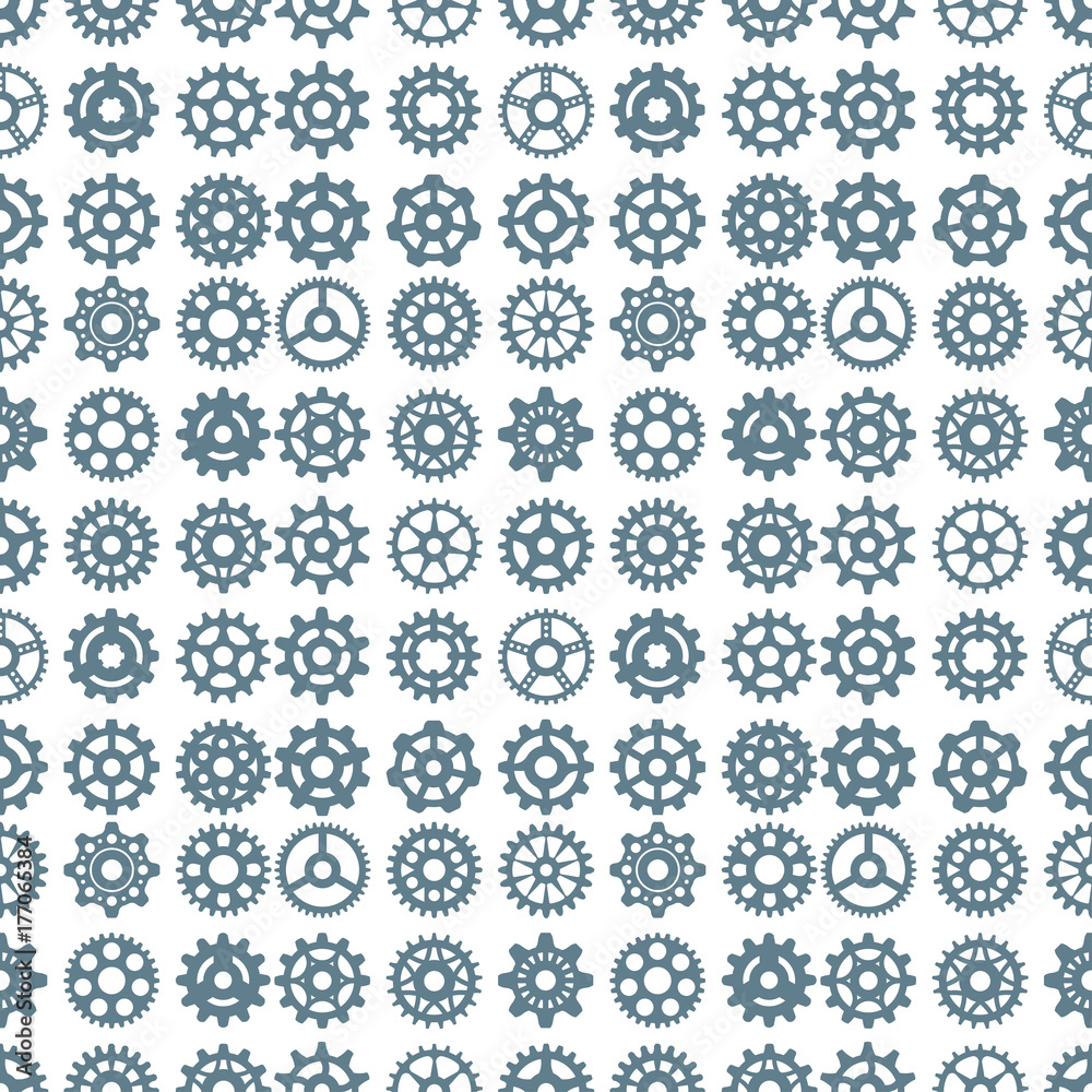 Vector gears icons seamless pattern background machine wheel mechanism ...