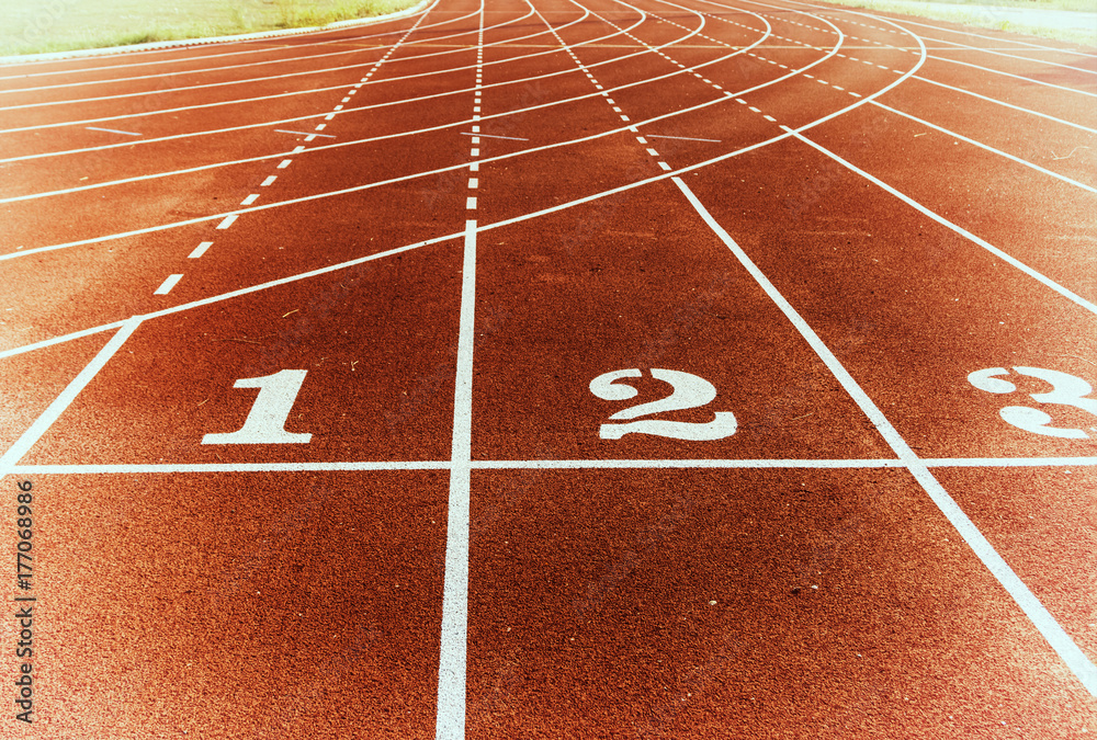 Athlete Track or Running Track with lane numbers 1 to 3 with start line ...