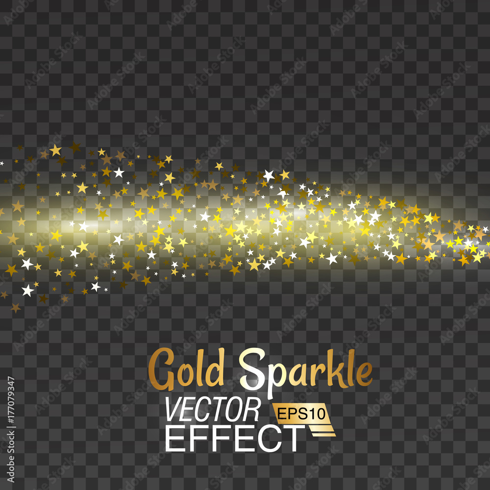 Vector gold glitter sparkle particles background effect on transparent ...