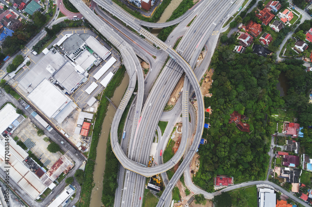 Aerial view. The curve of suspension expressway in Malaysia. Stock ...
