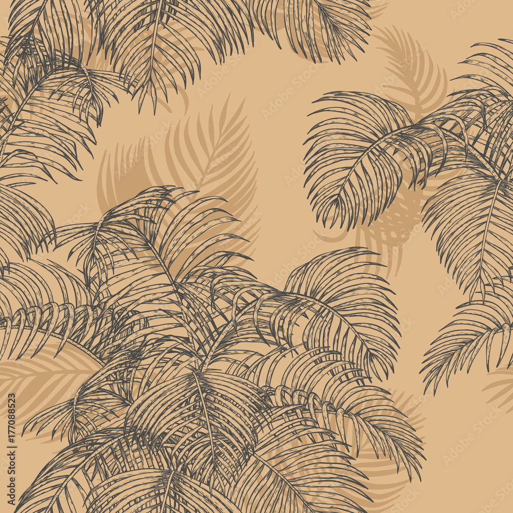 Areca palm sketch by hand drawing.Plam leaf vector pattern on brown ...