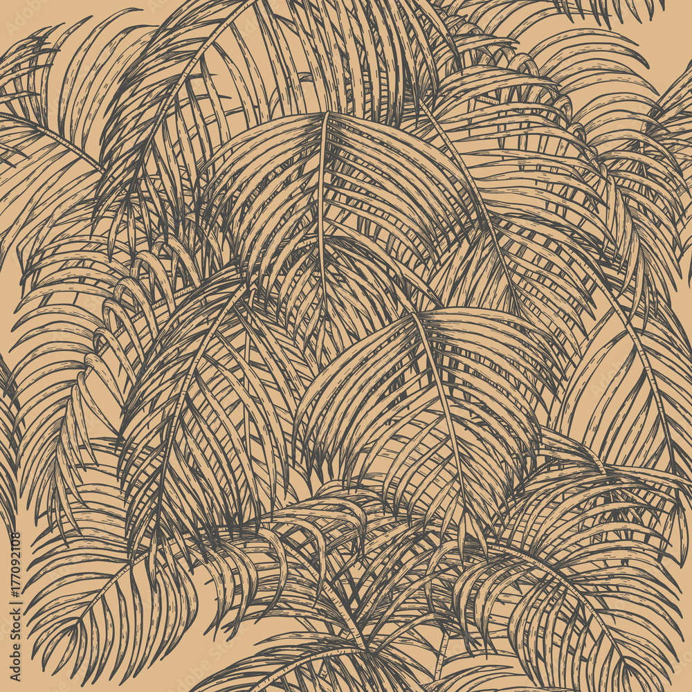 Areca palm sketch by hand drawing.Plam leaf vector pattern on brown ...