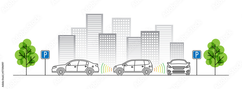 Car parking sensor vector illustration. Autonomous car technology with ...