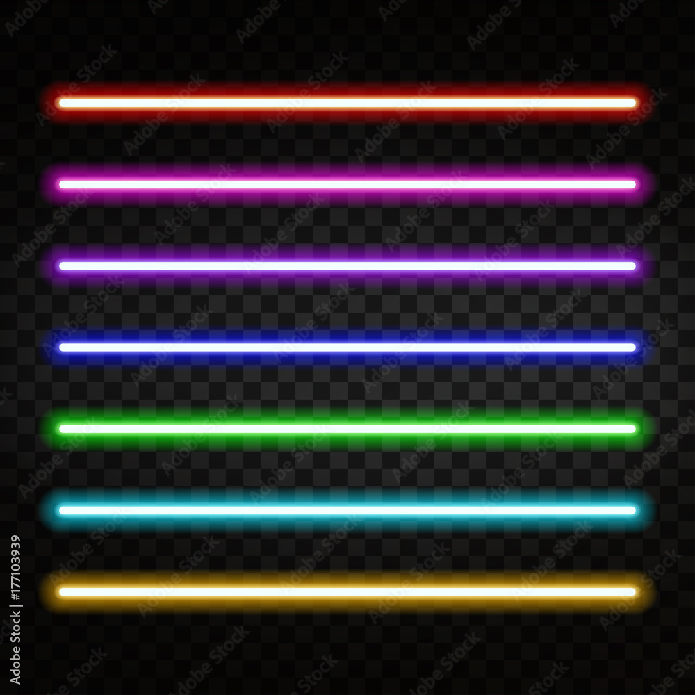 Neon light. Colorful neon tubes isolated on transparent background ...