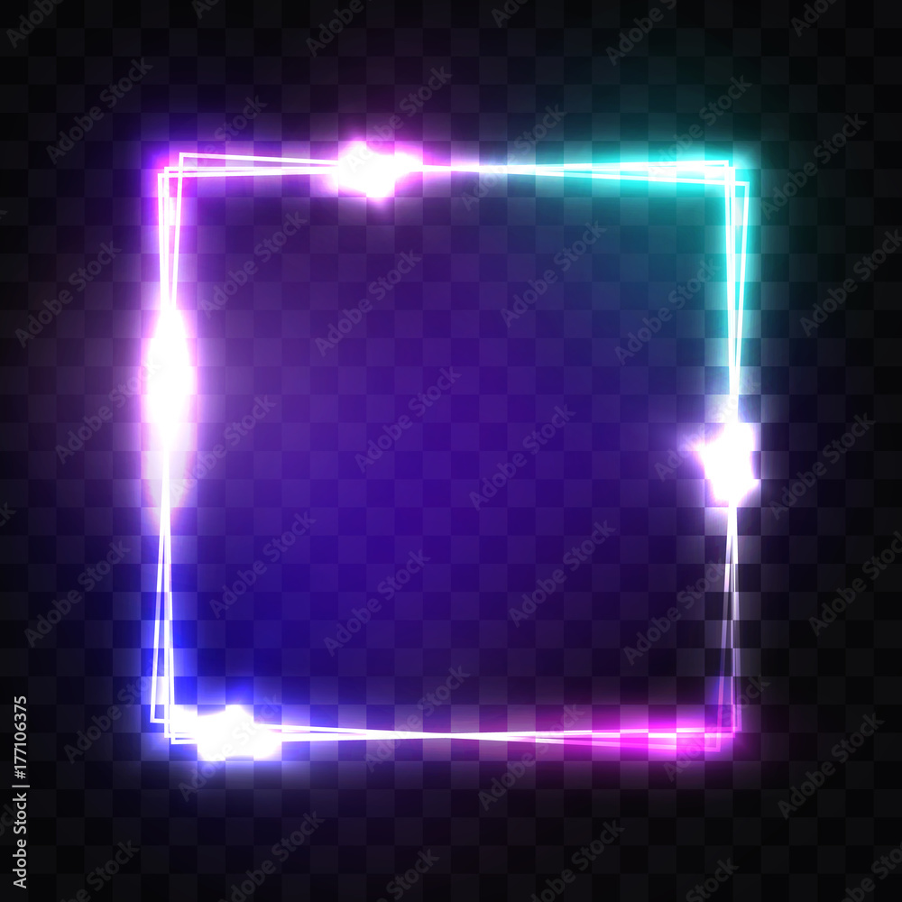 Neon sign. Night square frame with glowing and light. Electric bright ...