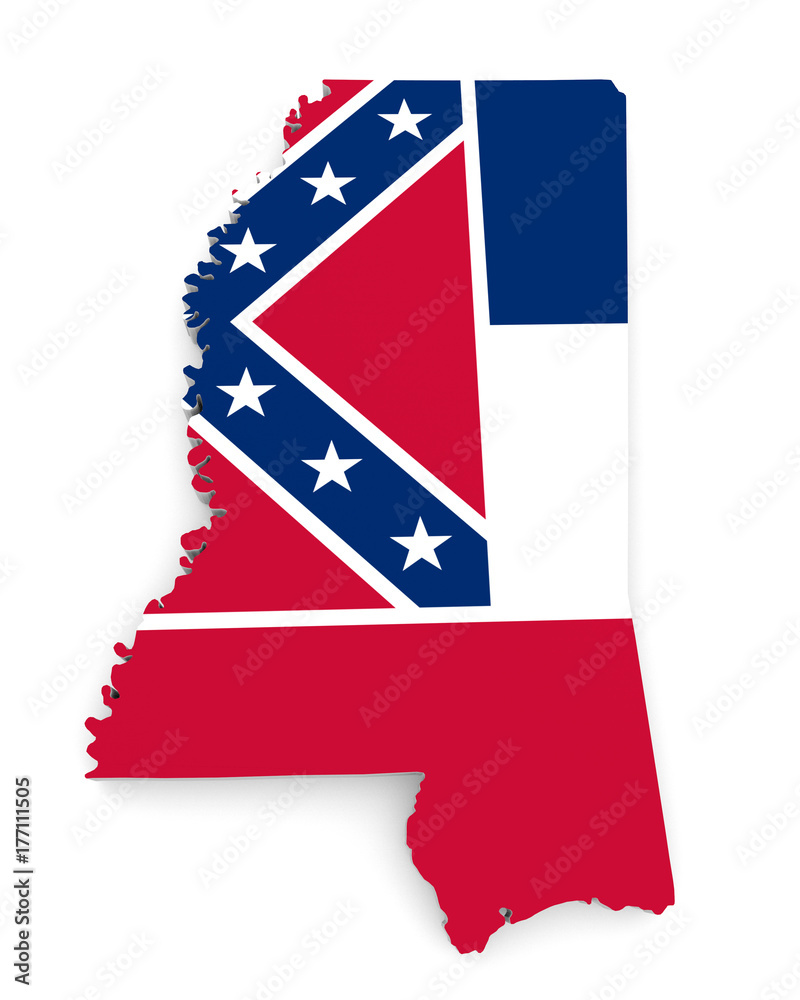 Geographic border map and flag of Mississippi state isolated on a white ...
