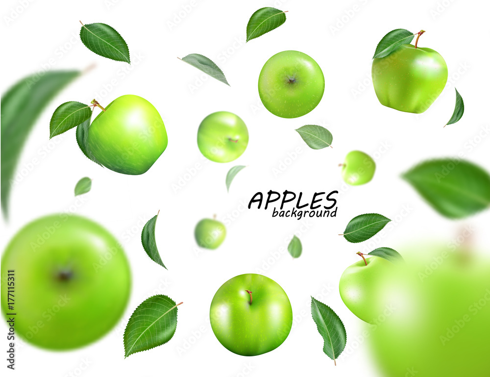 Vector falling green apples isolated on white background. The fruit as ...