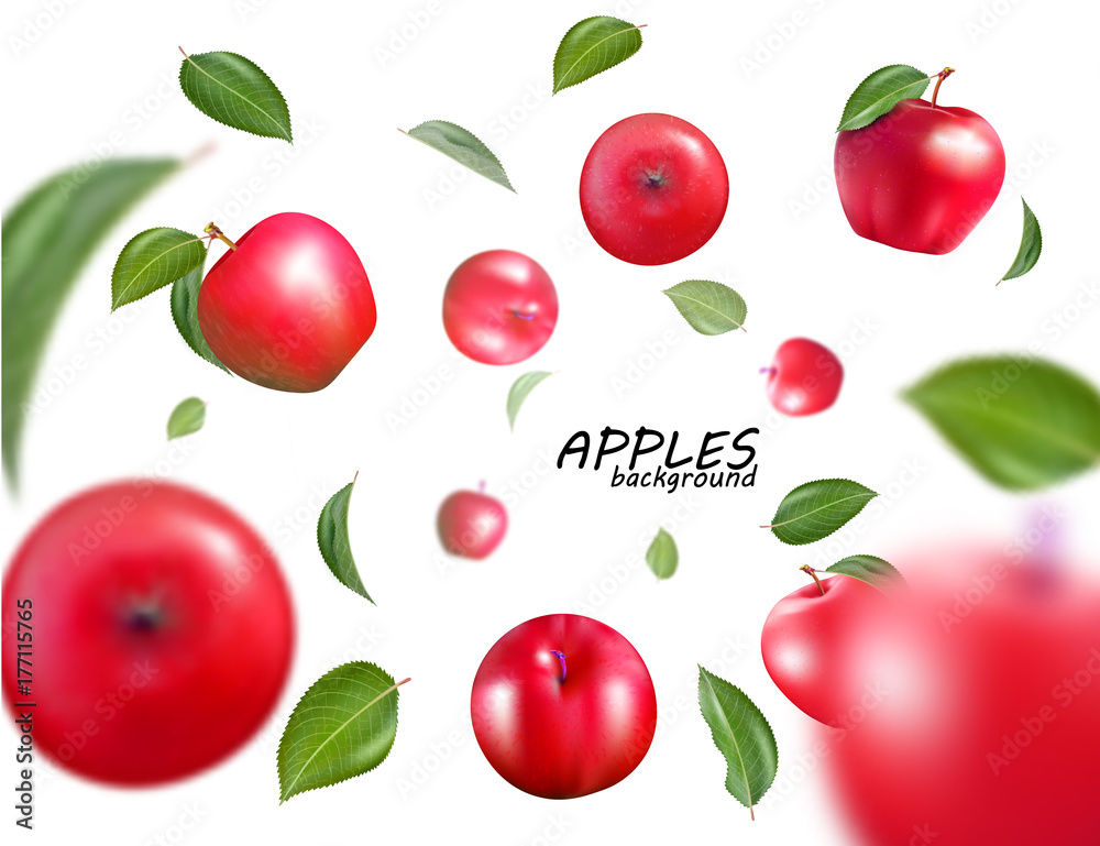 Vector falling red apples isolated on white background. The fruit as a ...