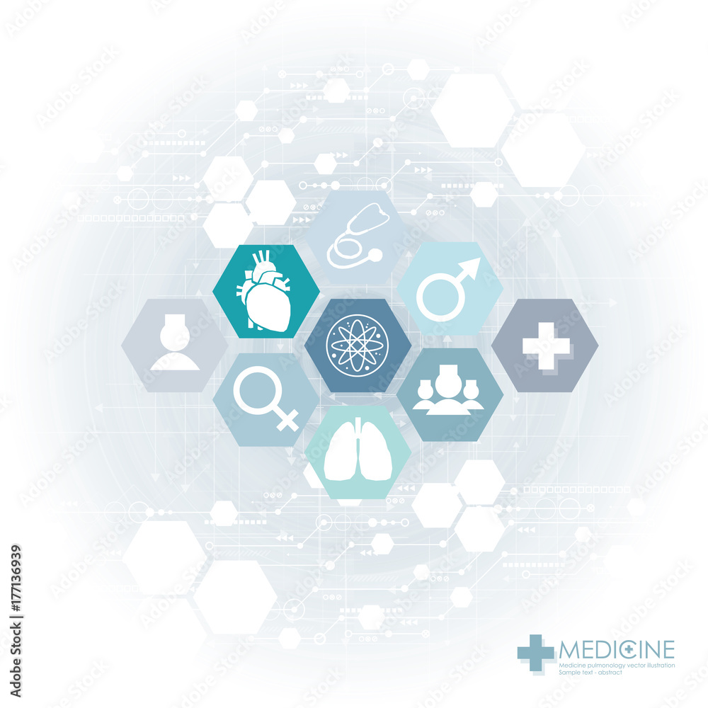 Medical care background with human heart and lungs. Medical clinic logo ...