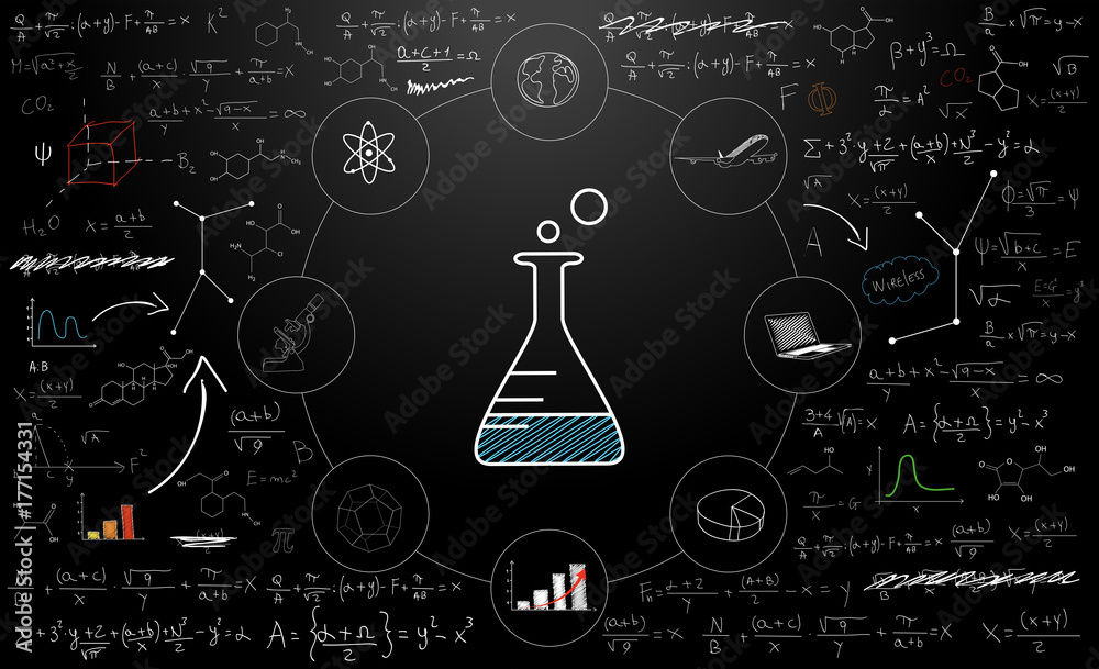lavagna, formule, icone, sfondo Stock Vector | Adobe Stock