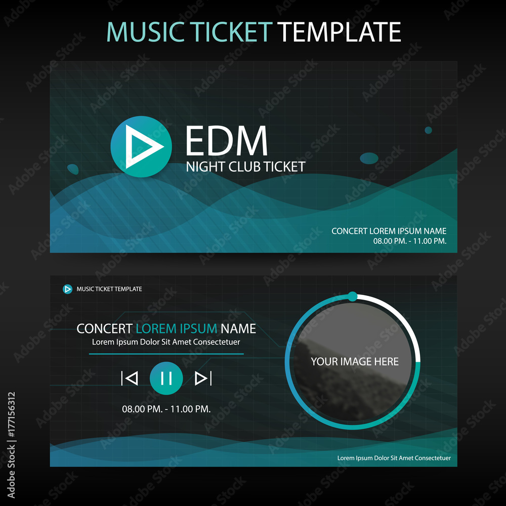 Abstract circle green wave Music ticket template for concert and music ...