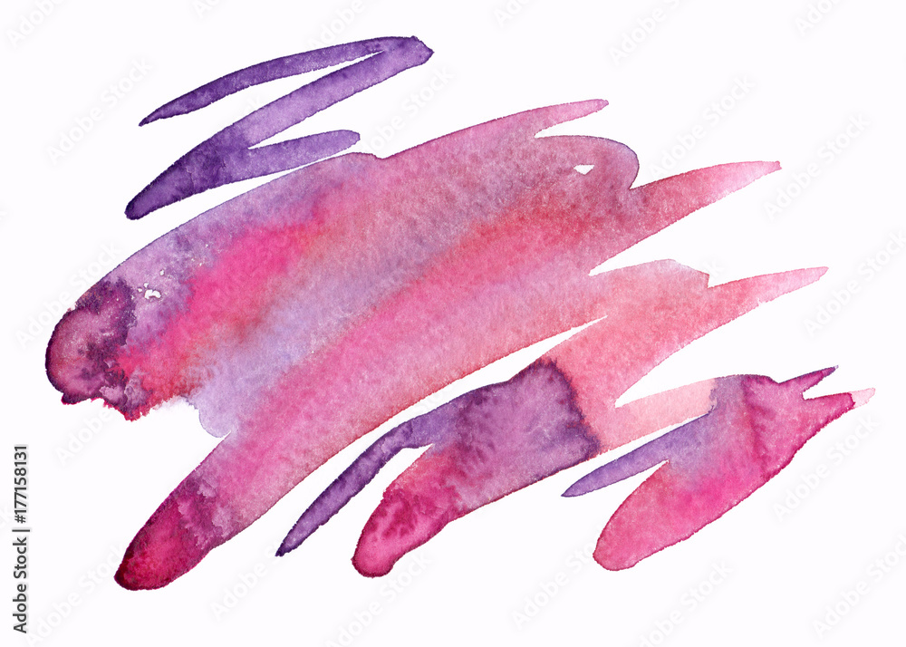Pink and purple zigzag brush strokes painted in watercolor on clean ...