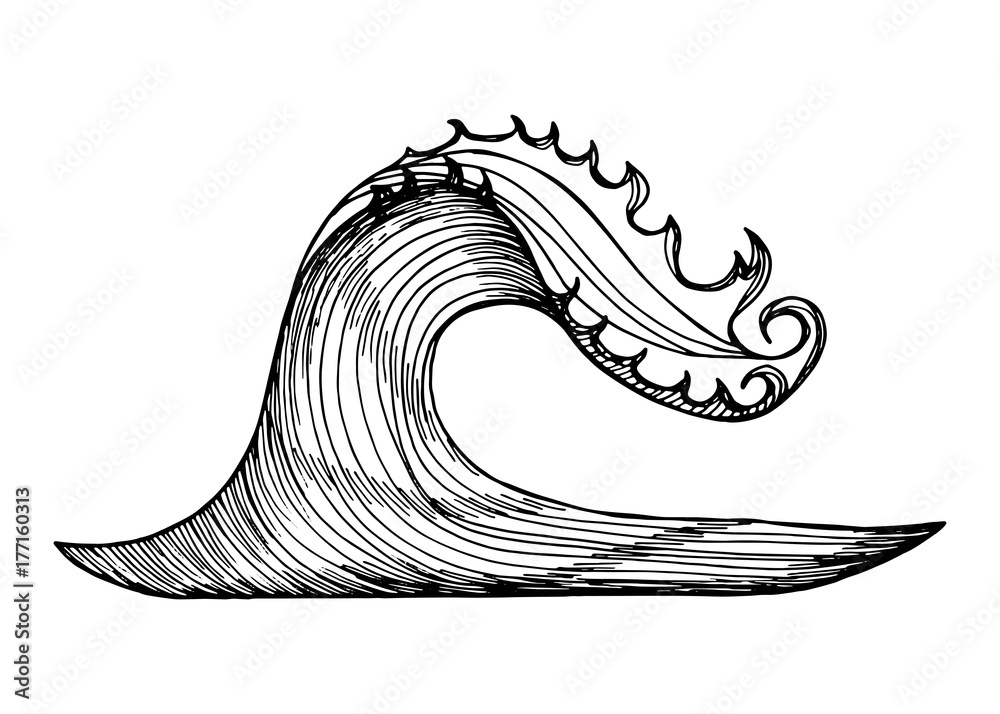 wave vector sketch. hand insulated drawing Stock Vector | Adobe Stock