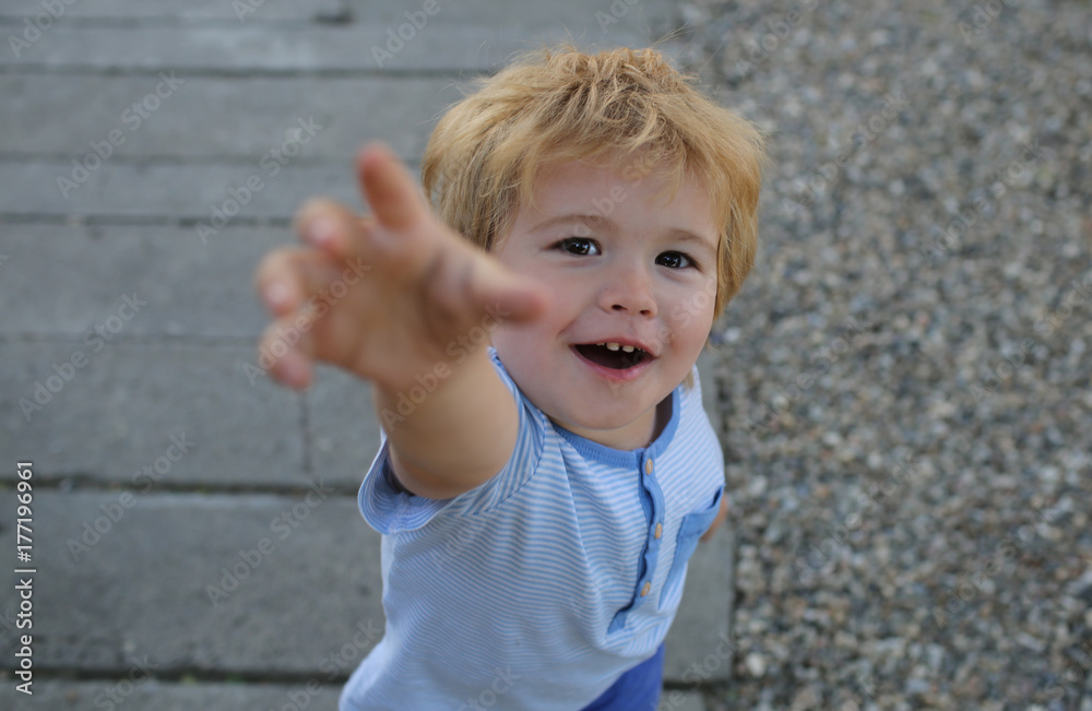 "Give me" gesture, child asks to give him something, reaches out to ...