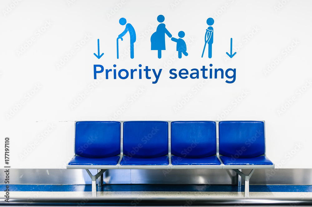 Priority seating at an airport for elderly, pregnant ladies or people ...