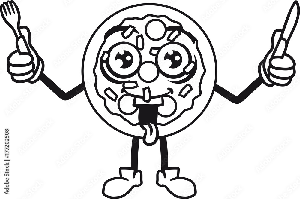 besteck gabel messer gesicht hunger lecker pizza rund groß comic ...