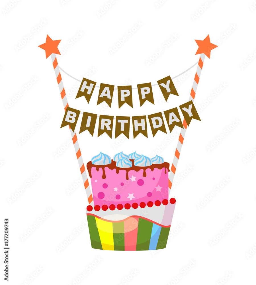 Birthday cake in cartoon style. Holiday congratulation element, event ...