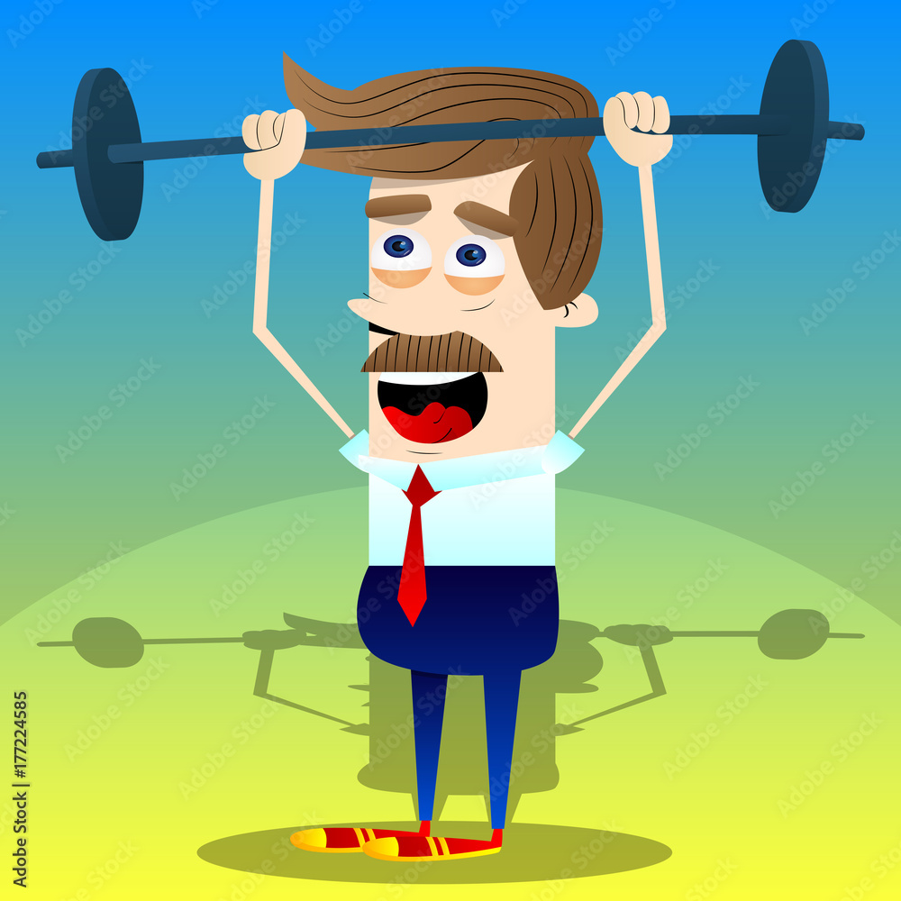 Successful weightlifter business office worker lifting barbell. Vector ...
