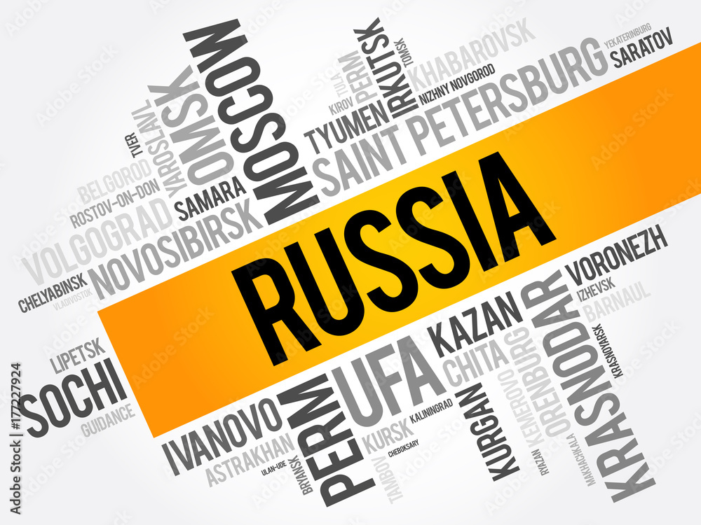 List of cities and towns in Russia, word cloud collage, business and ...