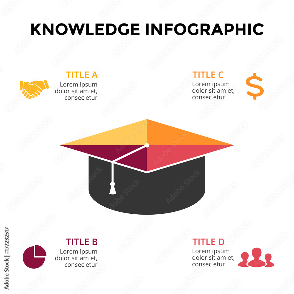 Vector graduation cap infographic, education diagram, knowledge chart ...