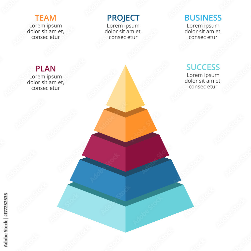 Vector 3d pyramid infographic, growth diagram chart, layered ...