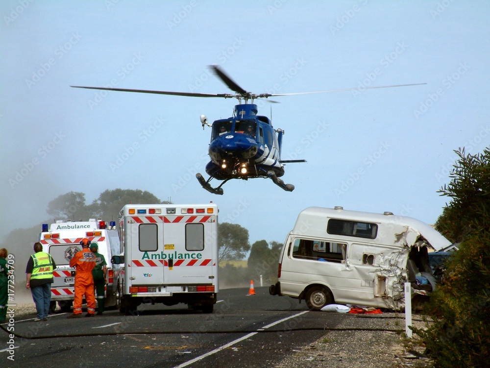 Emergency Helicopter Response Car Crash Stock Photo | Adobe Stock