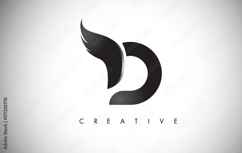 D Letter Wings Logo Design with Black Bird Fly Wing Icon. Stock Vector ...