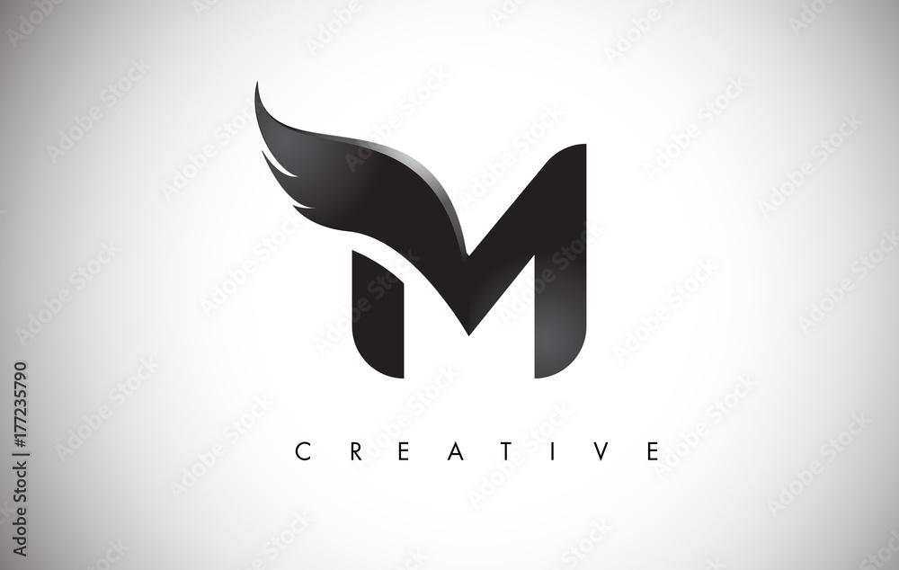 M Letter Wings Logo Design with Black Bird Fly Wing Icon. Stock Vector ...