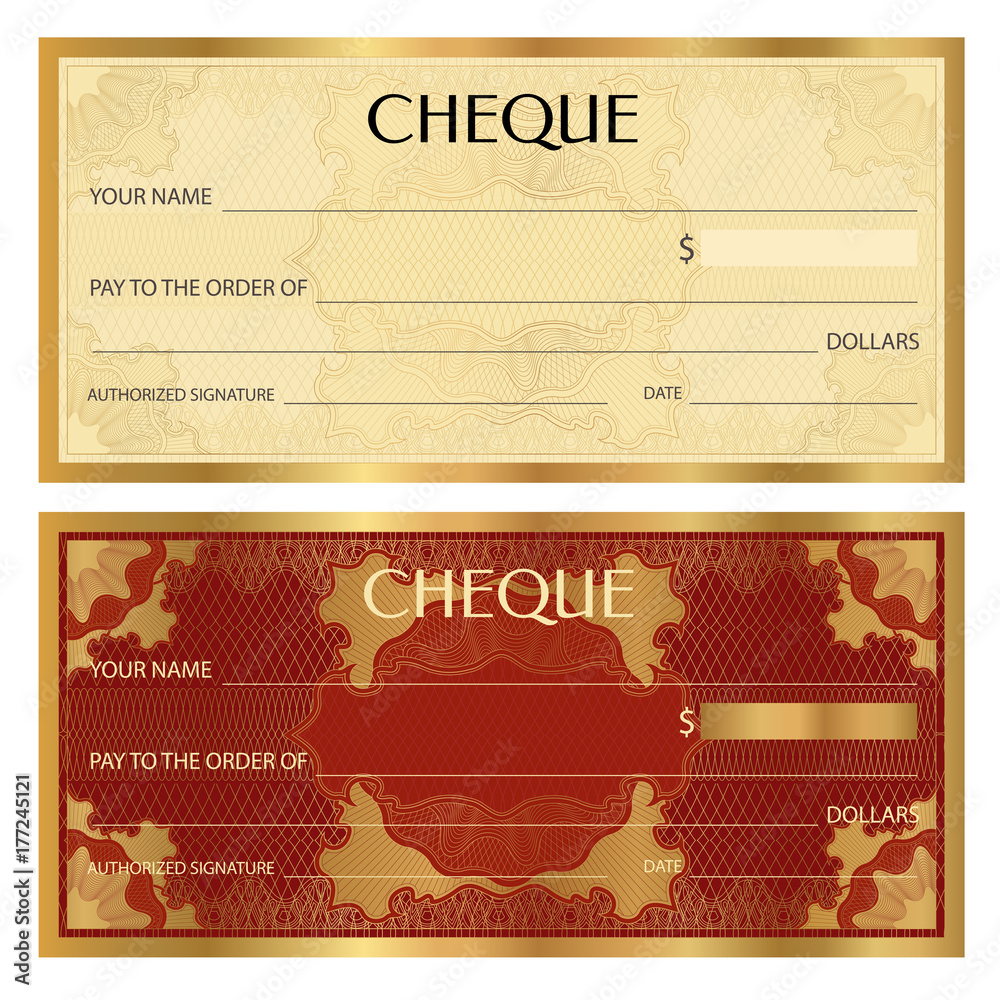 Check (cheque), Chequebook template. Guilloche pattern with watermark ...