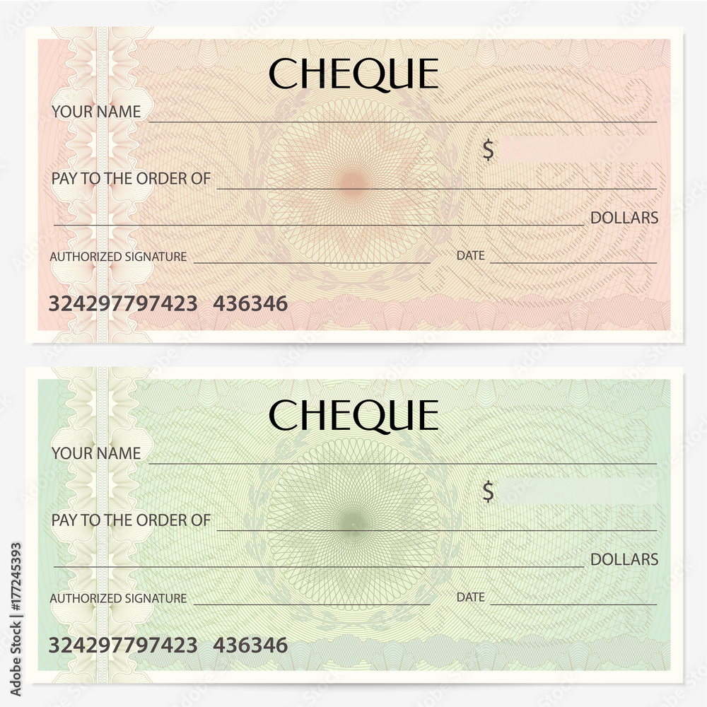Check (cheque), Chequebook template. Guilloche pattern with watermark ...