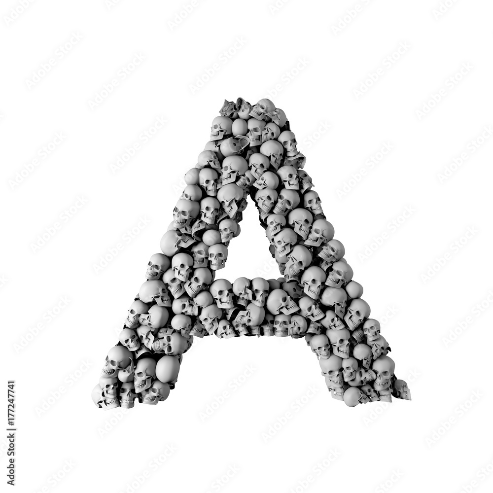 Skull font letter A. Letter made from lots of skulls. 3D Rendering ...