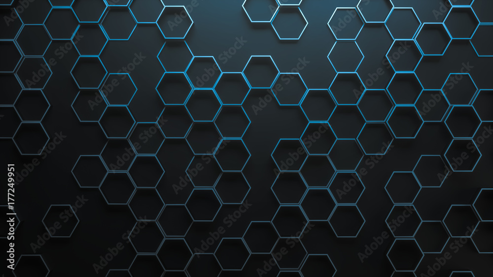 Blue abstract hexagonal geometric background. Structure of a many ...